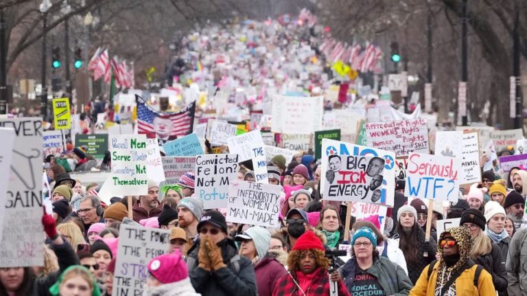 Thousands of left-wing demonstrators descend on Washington to protest ...