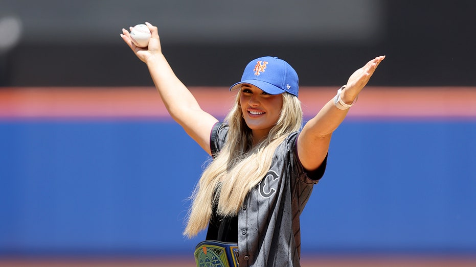 WWE women's champion Tiffany Stratton goes viral after first pitch at ...