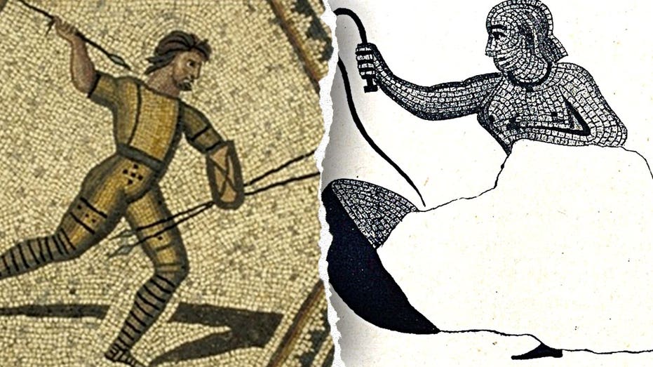 Rare Roman mosaic shows woman battling wild animals in the arena ...